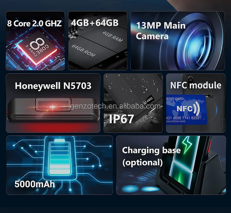 Genzo A605 Android 12 Gms Dual 5g Pda Ip67 Waterproof Android Industrial Rugged Pda Barcode ...