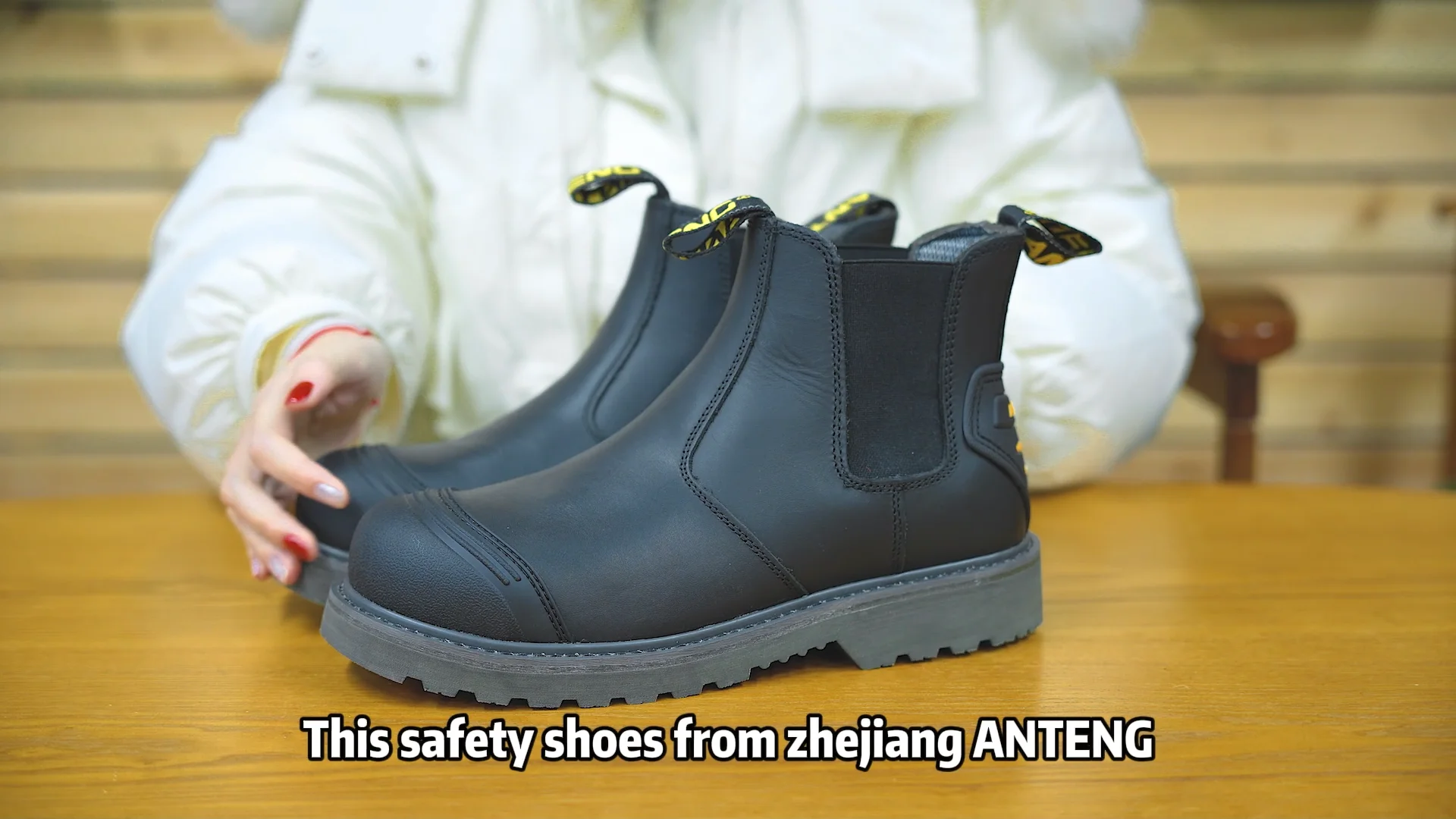 Anteng Ce Safety Shoes Men Genuine Leather Steel Toe Work Black Slip On ...