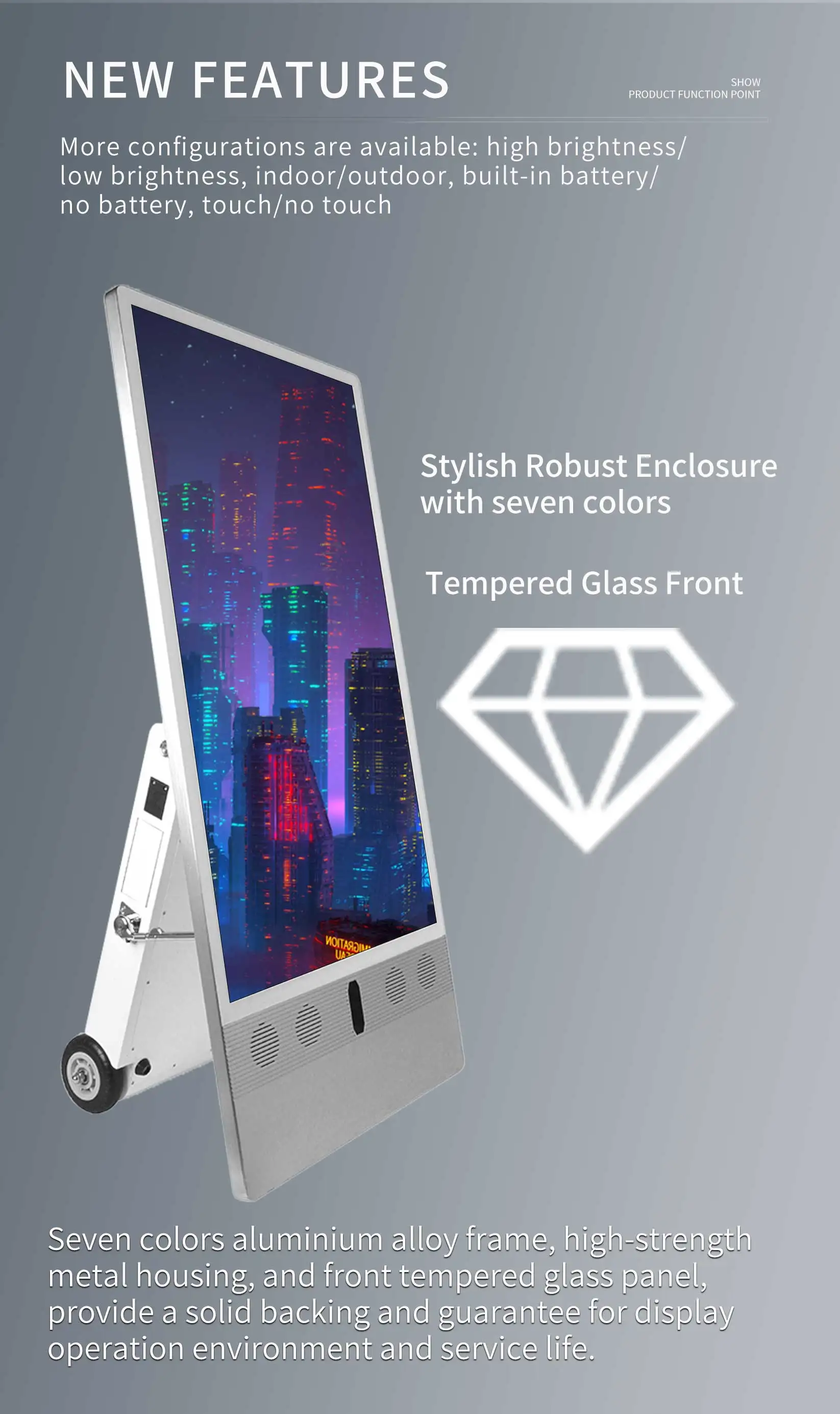 Movable Digital Poster Outdoor Touch LCD Portable with Wheels