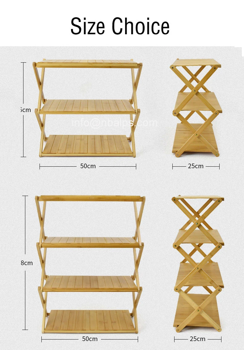 Outdoor Folding Shelves - Durable Bamboo Wood Camping Racks