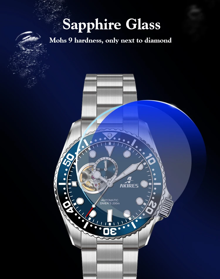 Black Skeleton Minimalist Automatic Pilot Chronograph Men Watch Leather ...