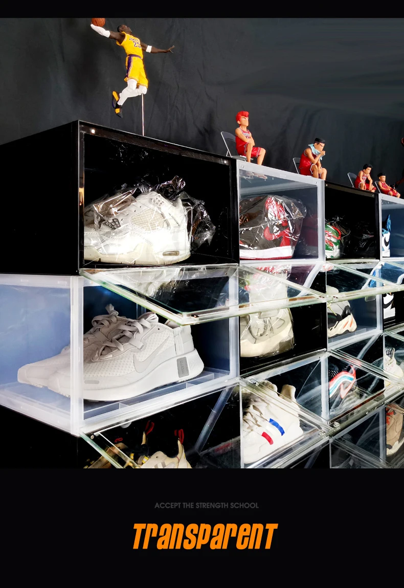 Modern Sneaker Display Case Stackable Shoe Storage Sneaker Storage Black Plastic Shoe Boxes ...