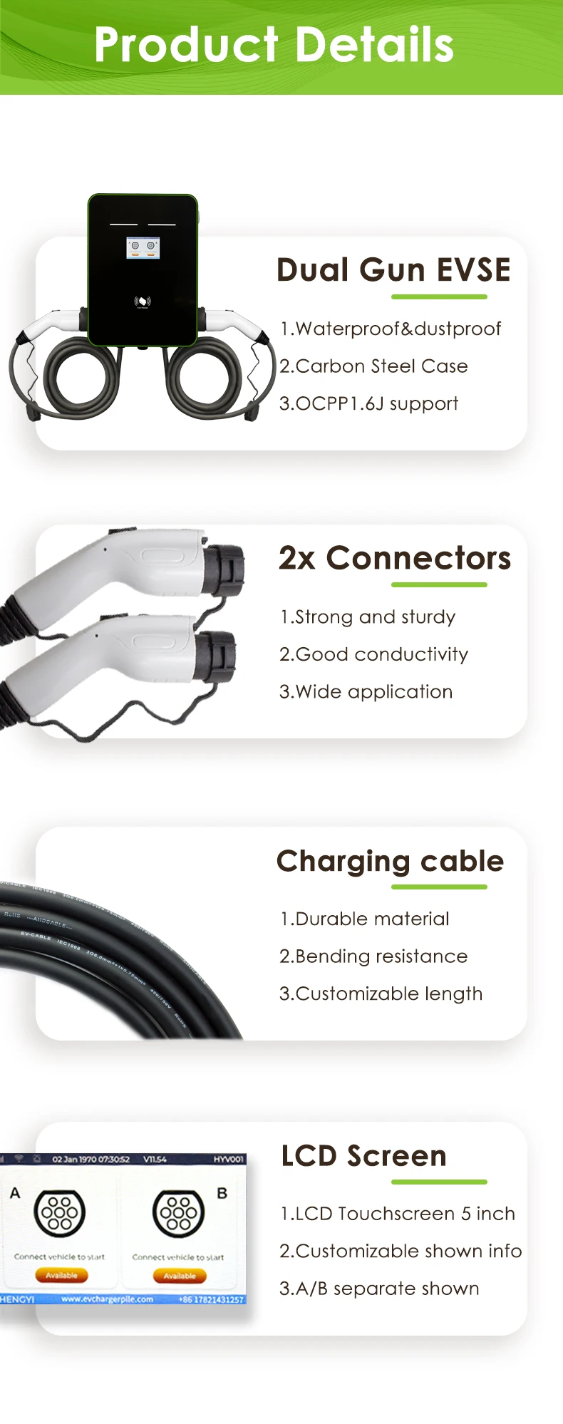 Dual Guns Wallbox EV Charger GBT OCPP RFID 5m Cable Length Type 2 Type ...