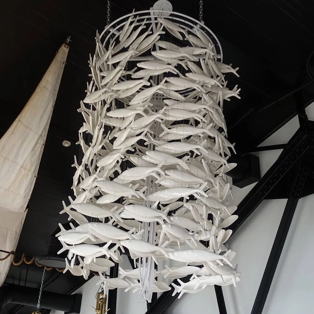 Modern Hotel Project Lighting Metal Ceramic Fish Chandelier Pendant ...