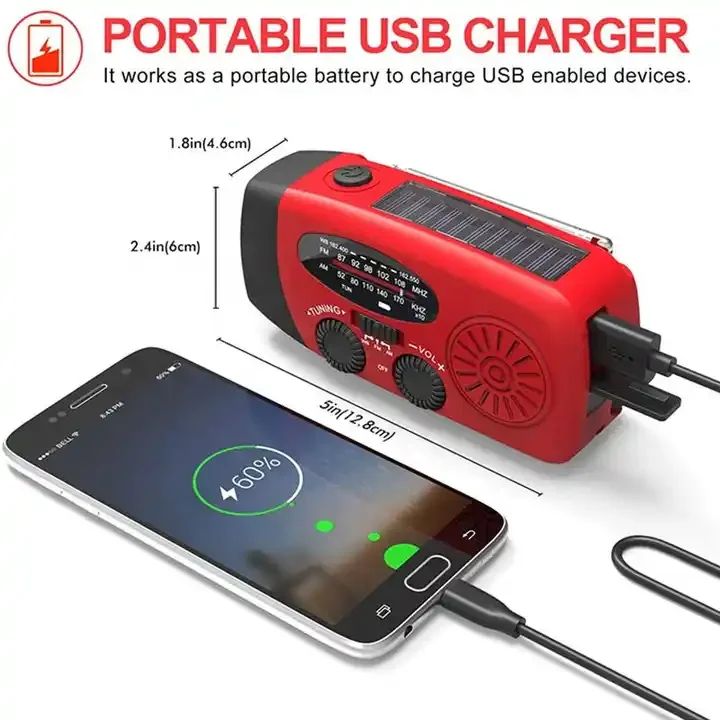 2000mah Portable Rechargeable Emergency Solar Hand Crank Radio Wb/noaa ...