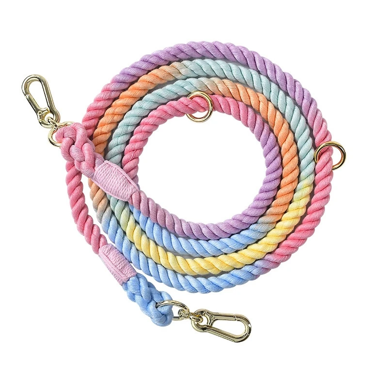 Multifunctional Dog Leash Rainbow Colorful Cotton Rope With Double Hook ...