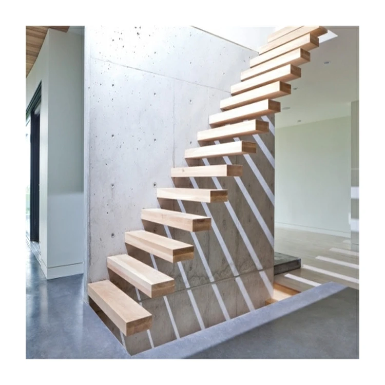 Oak Wood Floating Staircase Wood Tread Stair Contemporary Floating ...