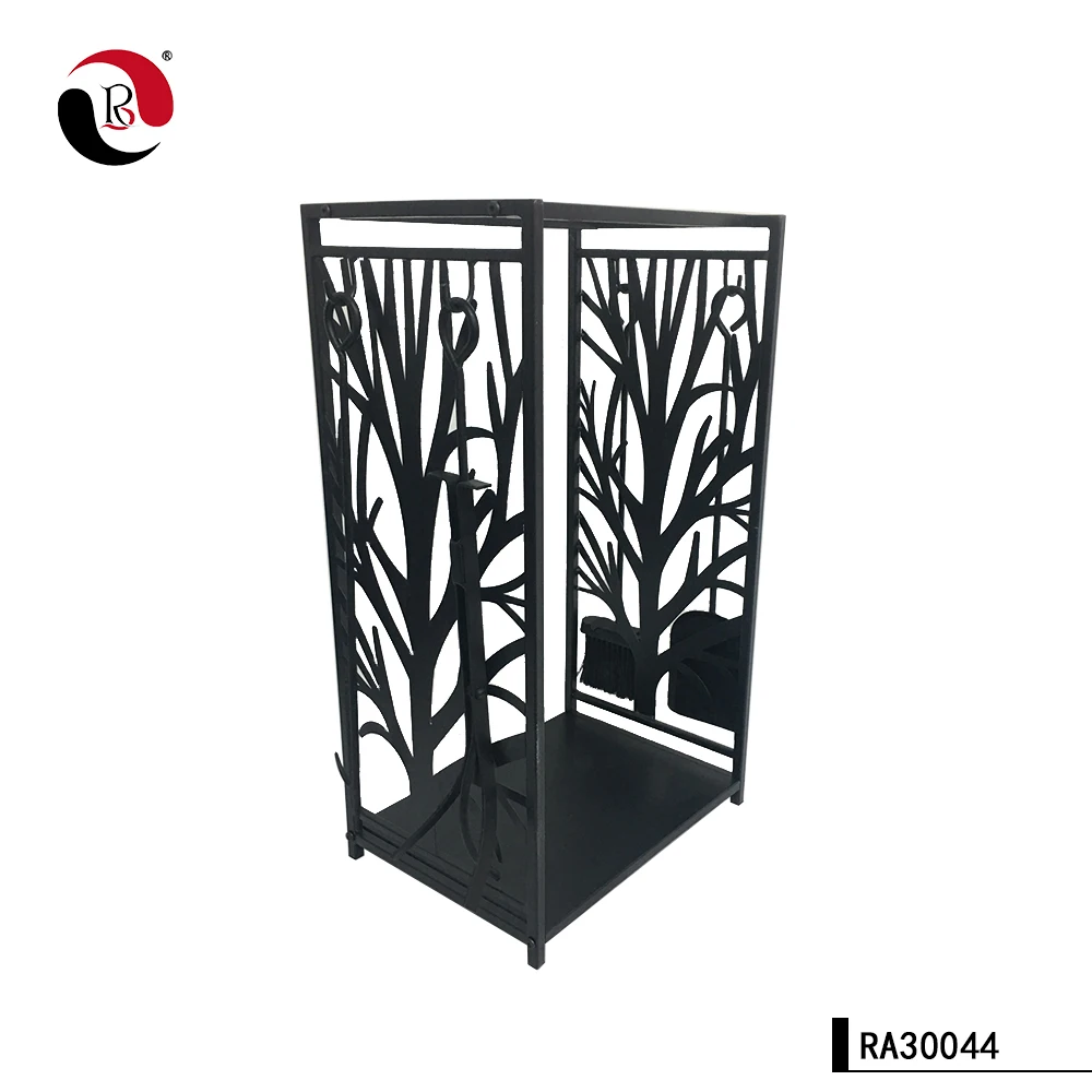 Heavy Duty Wrought Iron Firewood Rack With 4 Fireplace Tools Indoor ...