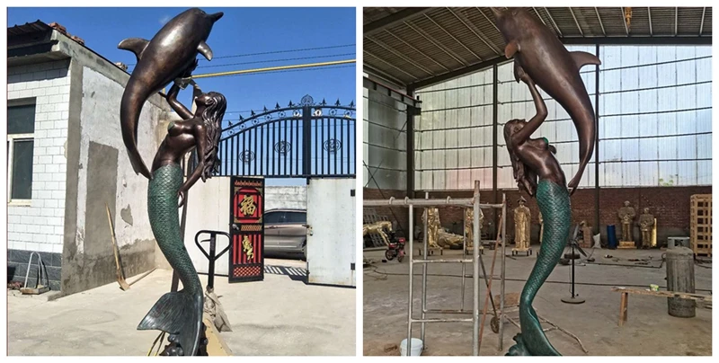 Custom Made Life-Size Bronze Mermaid Statue Outdoor Sculpture