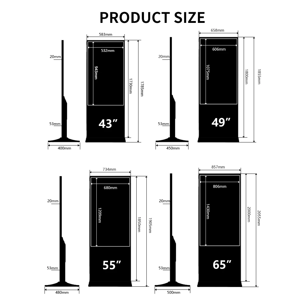 Vertical 55 Inch Infrared Screen Indoor Advertising Kiosk Digital ...