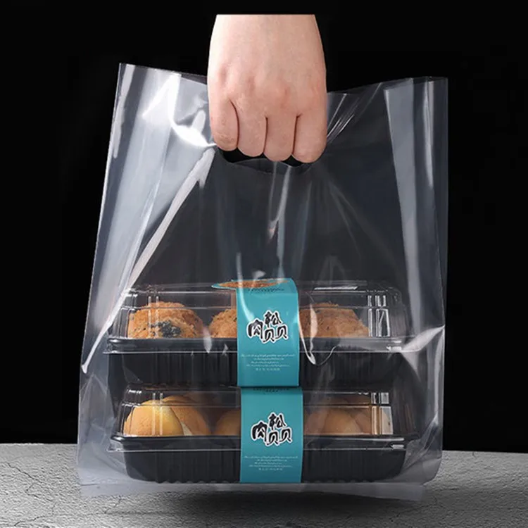Cake Plastic Bag With Logo Die Cutting Handle Transparent Bread Baking ...