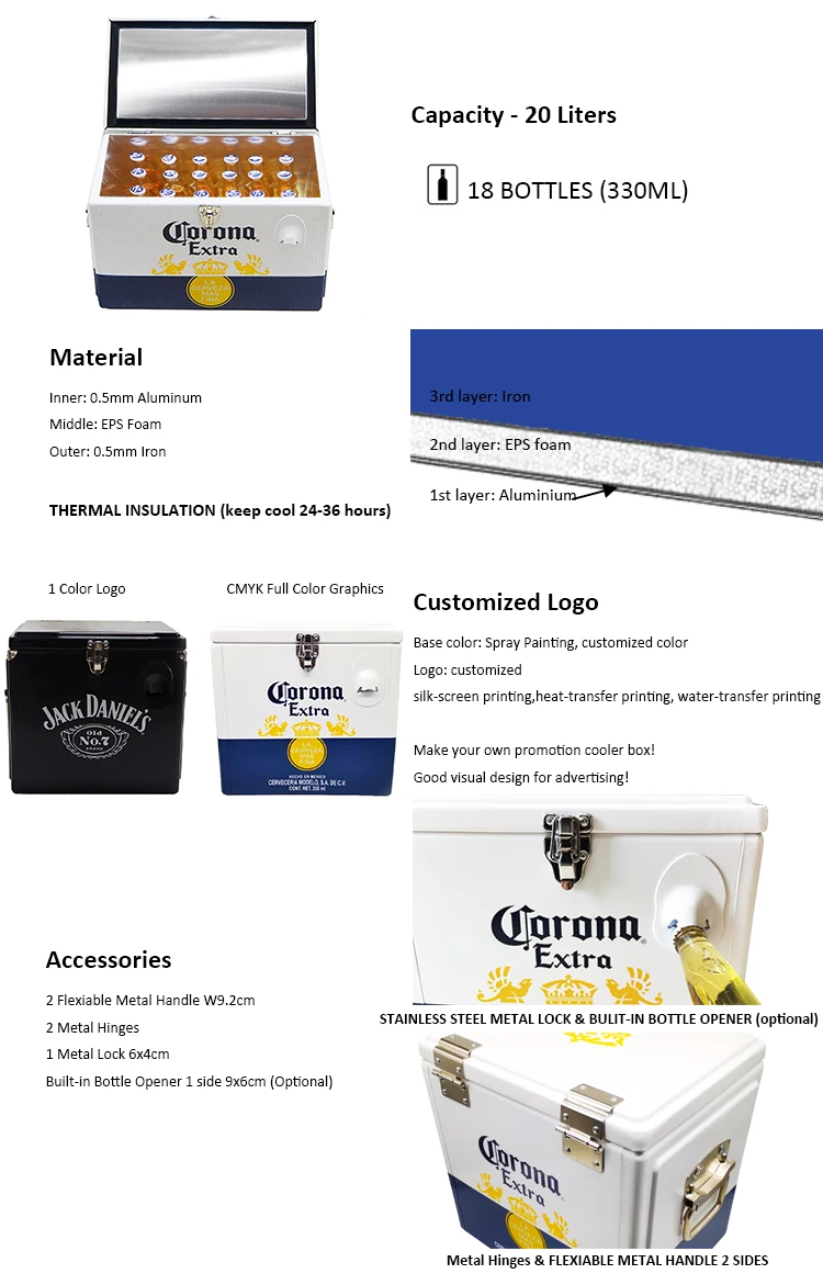20L CORONA Ice Chest Cooler Box - Vintage Style & Insulation