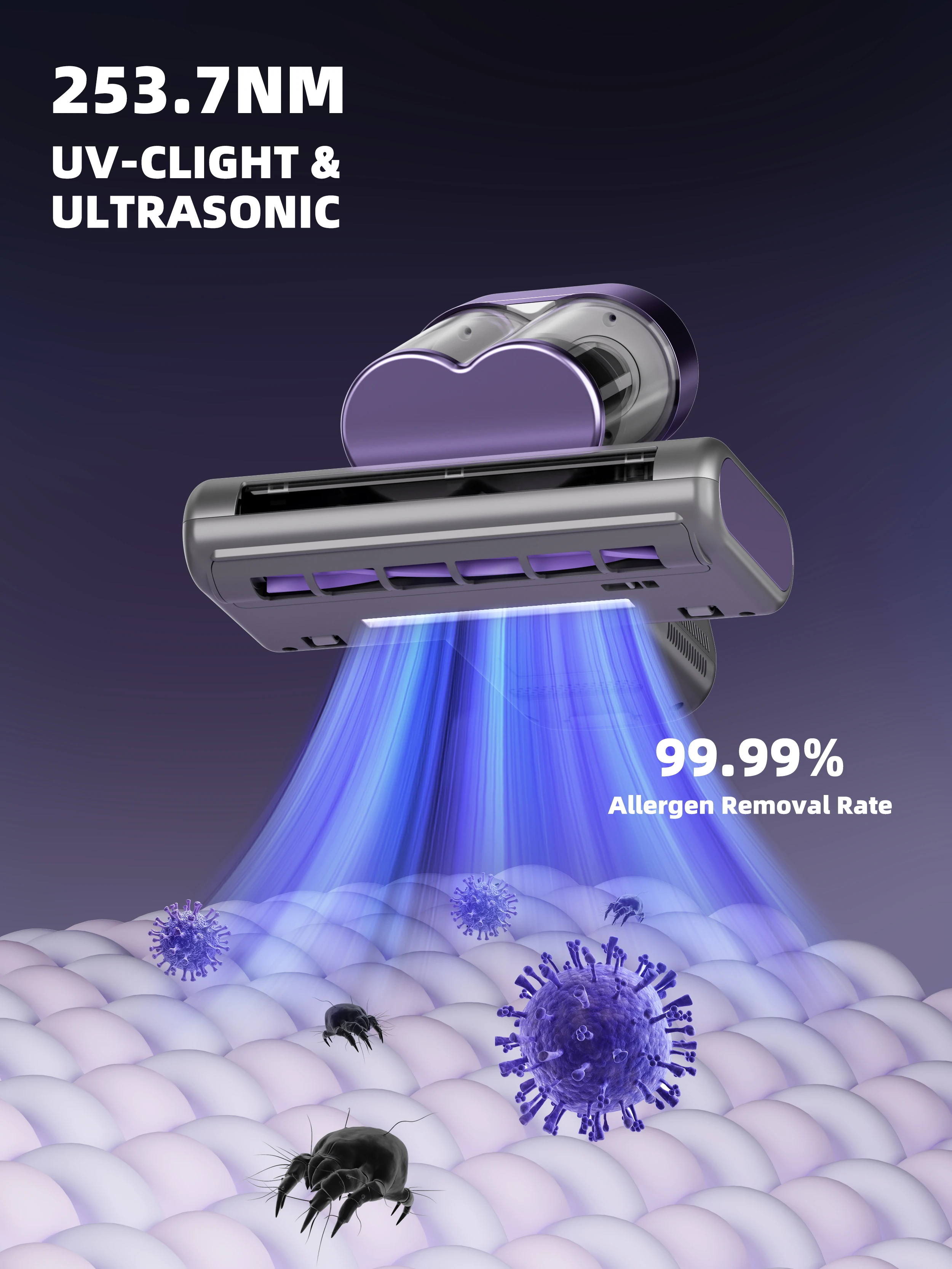 Portable Dust Mite Remover - Ultrasonic Cleaner & UV Light