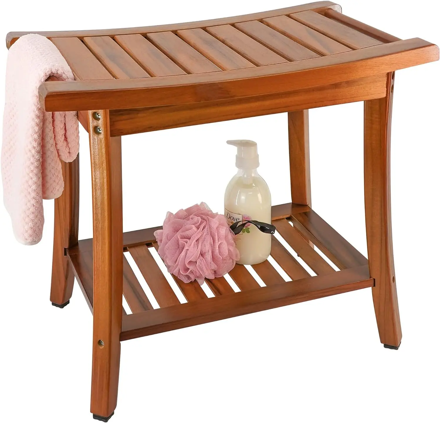 Teak Shower Bench Spa Bath Shower Stool With Storage Shelf Wooden Seat ...