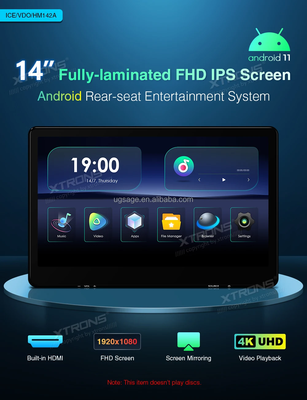 Xtrons 14 Inch Ips Touch Screen Android Car Headrest Monitor With Hd ...