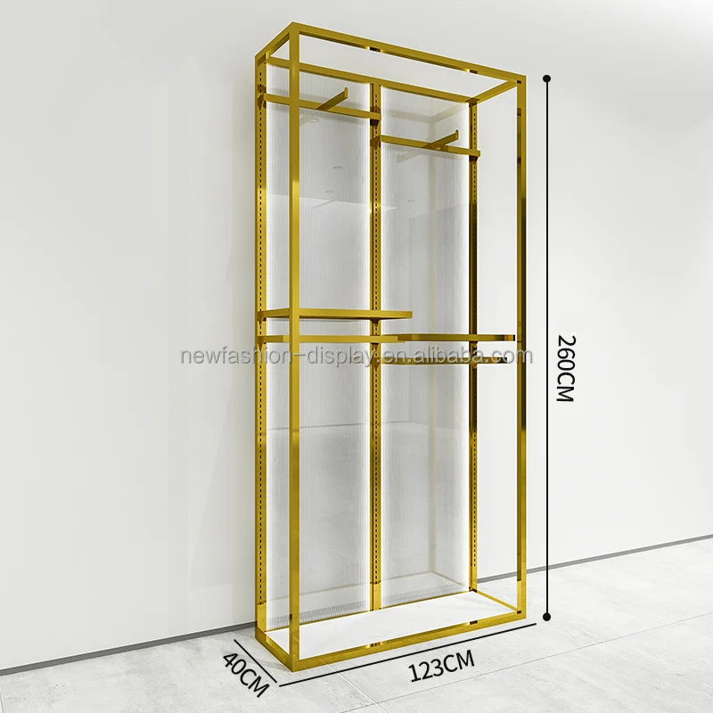 Custom Shiny Gold Stainless Steel Clothes Stand Apparel Garment Display ...
