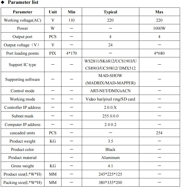Artnet Protocol DMX 512 over Ethernet Controller - LED Pixel Control