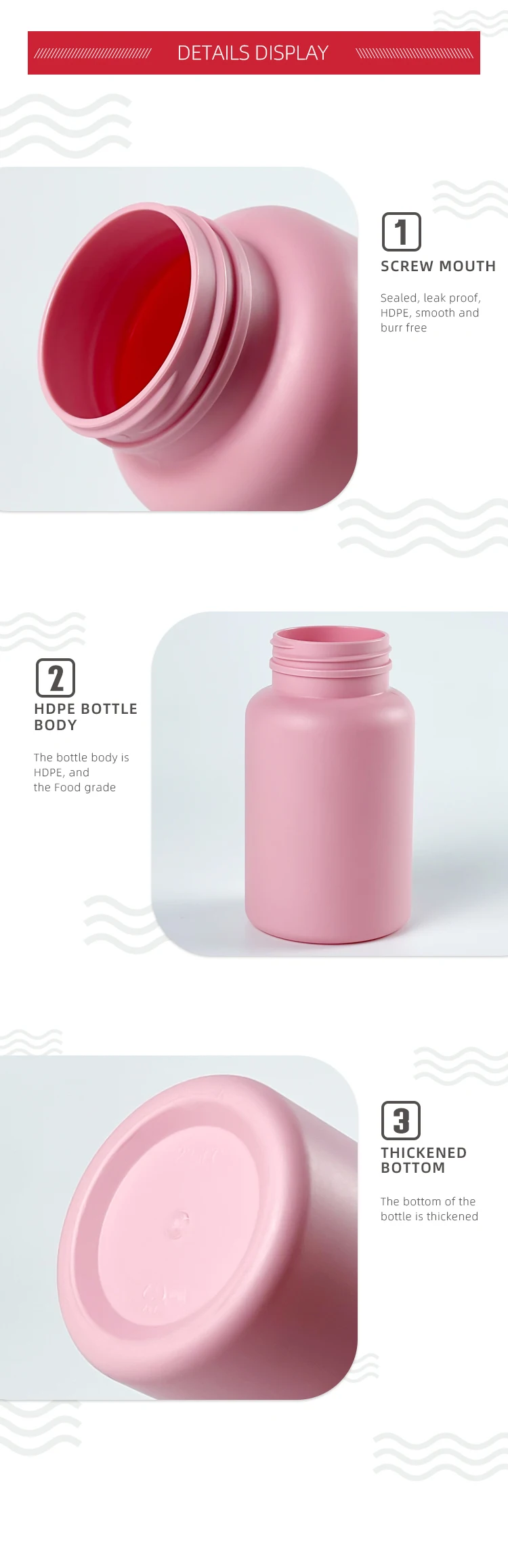225ml Matte Pink Empty Supplement Vitamin Capsule Bottle