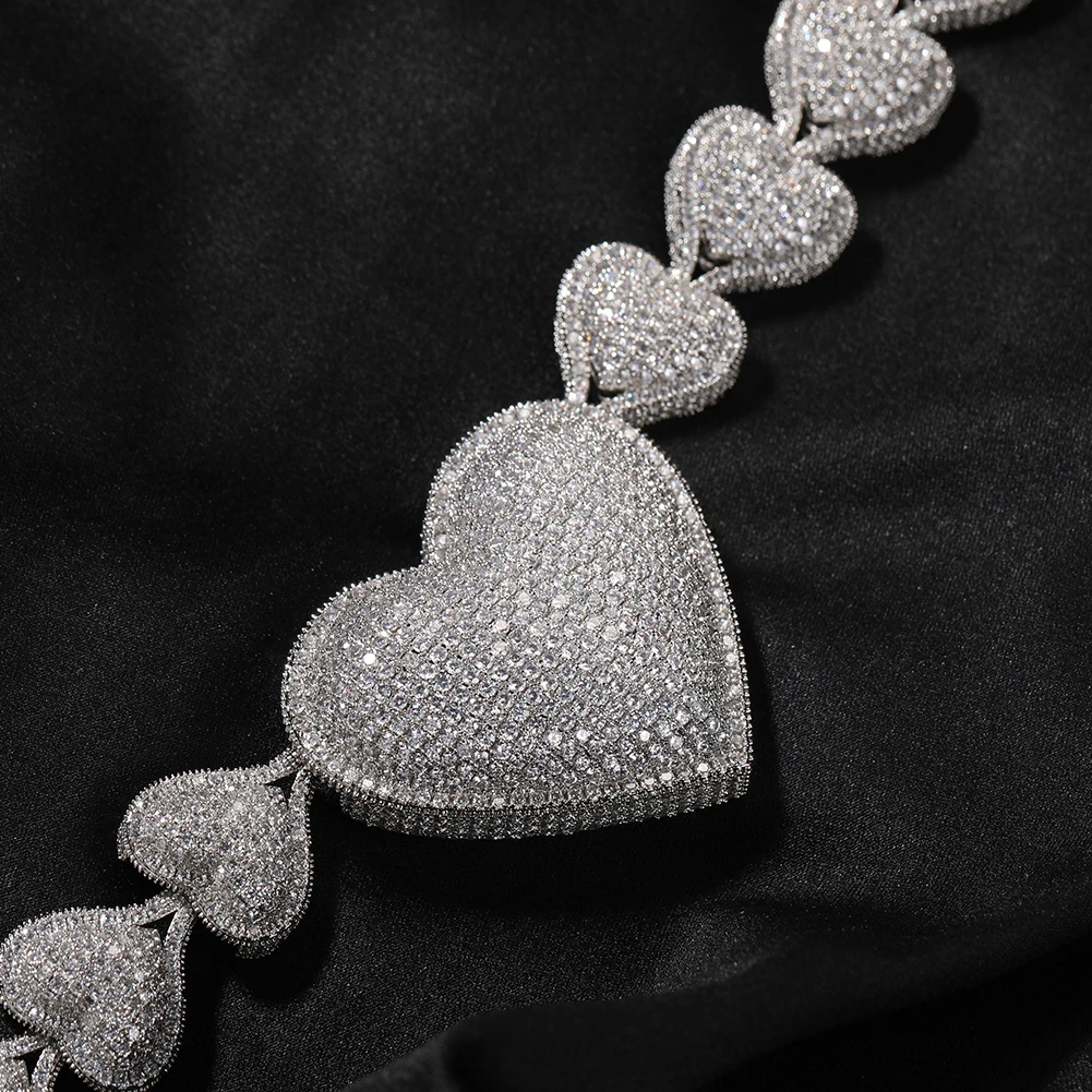 Iced Out Full CZ Heart Necklace Big Heart Choker Chain Bling Bling ...