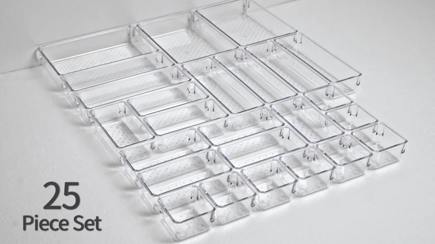 25pcs Clear Plastic Drawer Organizers Set 4-size Versatile Bathroom And ...