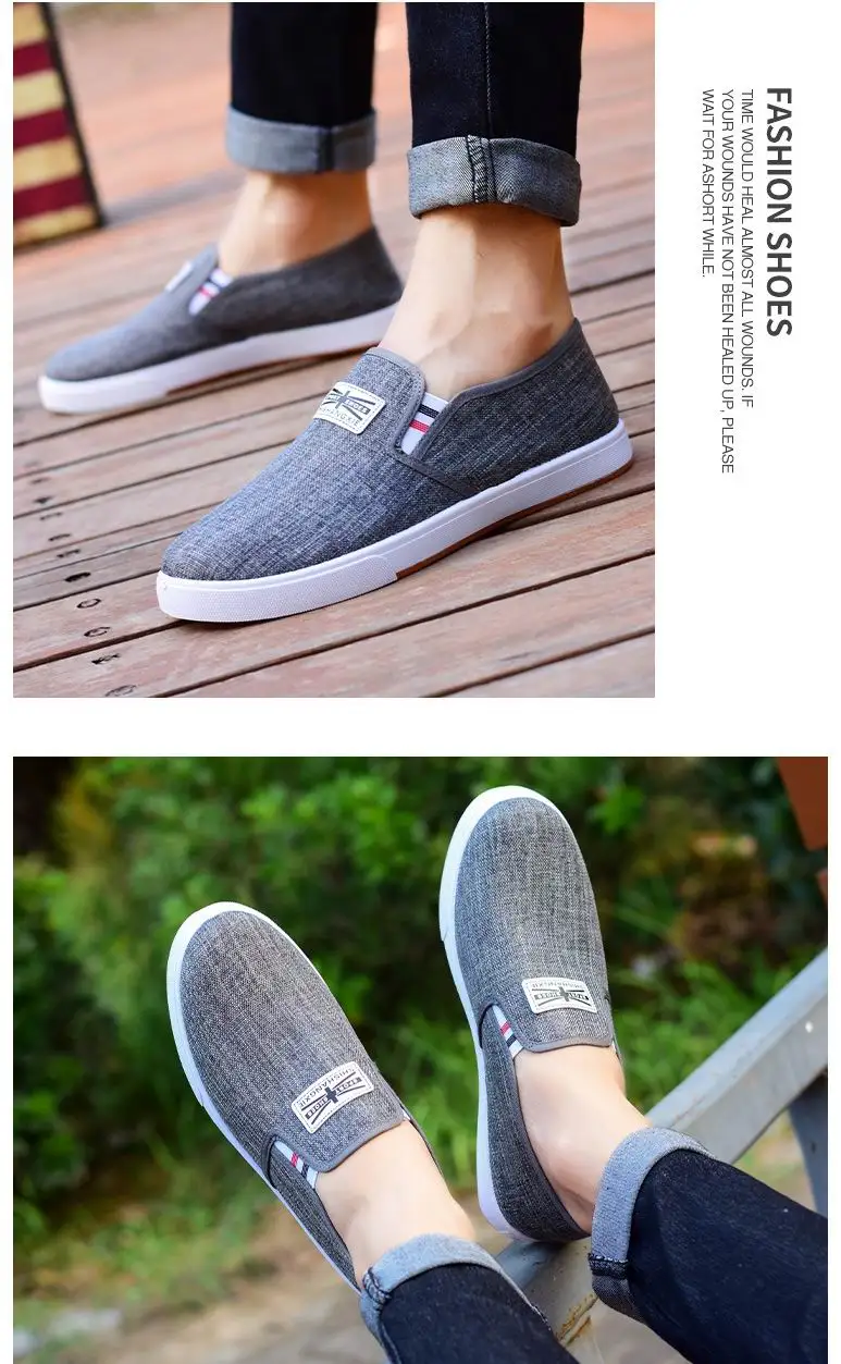 Washed Denim Upper Cheap Men's Fashion Sneakers Slip On Flats Shoes ...