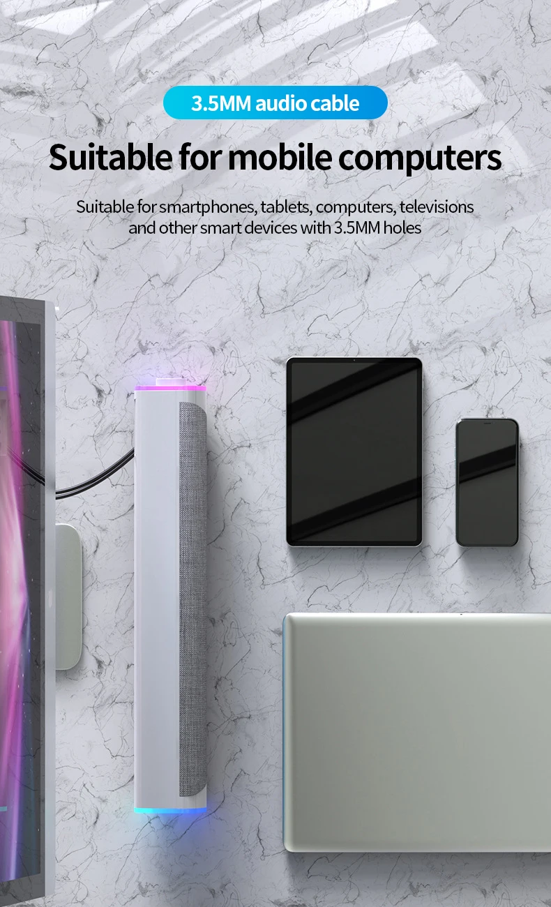 Usb Pc Speakers With Colorful Rgb Lights Surround Sound Portable ...