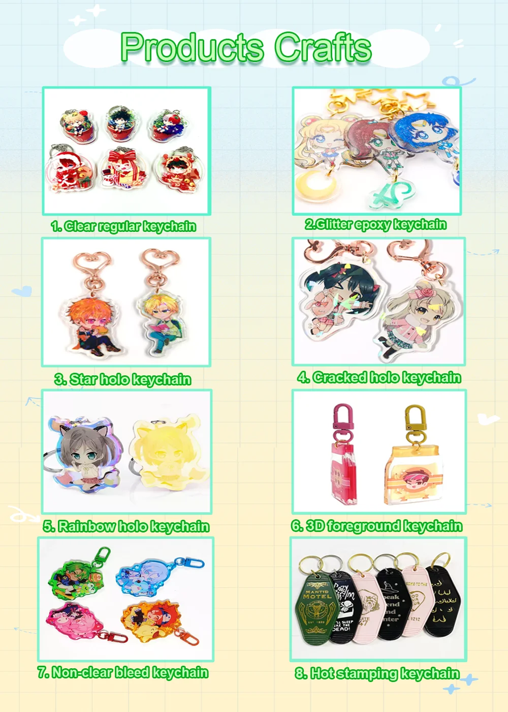 DIY Gift Printing Anime Design Holographic Shaker Keychains Custom Logo ...