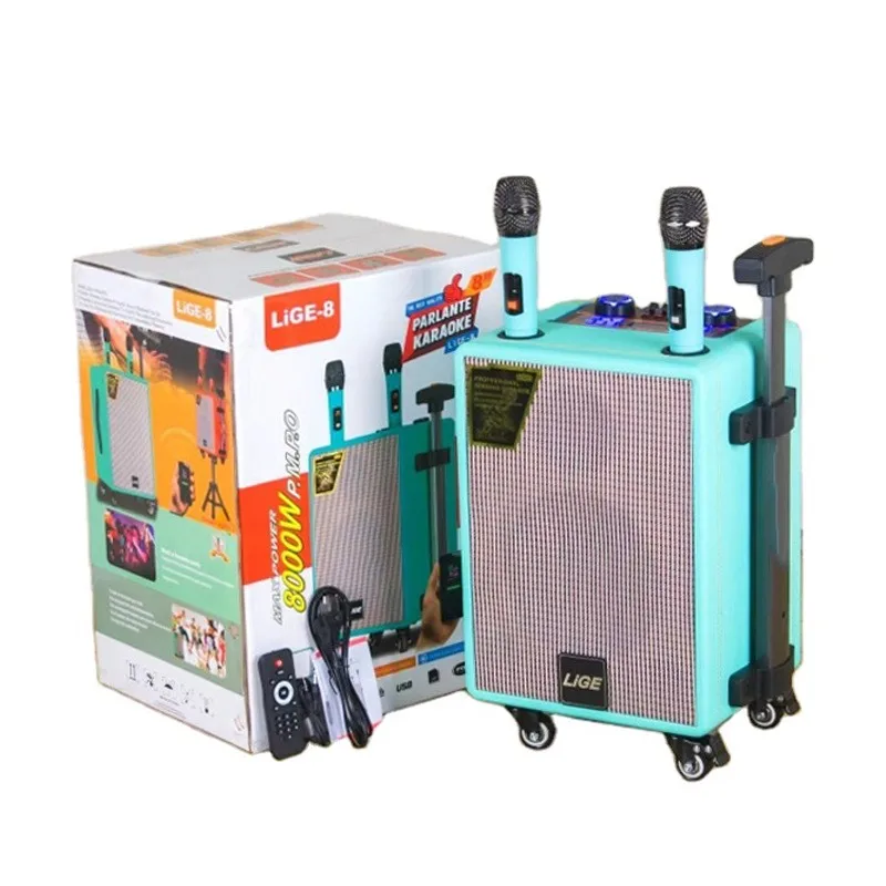 8 Inch Woodiness Bass Trolley with Karaoke Party Speaker