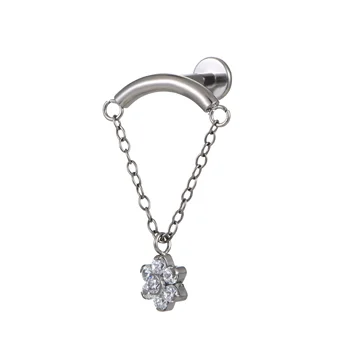Fuxuan Astm F136 Titanium Curved Bar With Flower Dangle Internally Threaded Labret Titanium Body ...