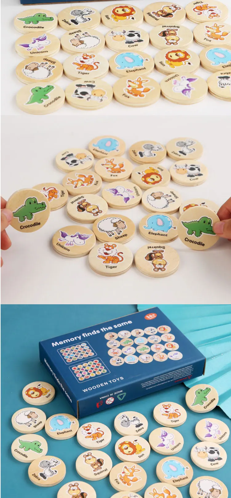 Children Educational Wooden Memory Game Animal Fruits Cognitive Baby ...