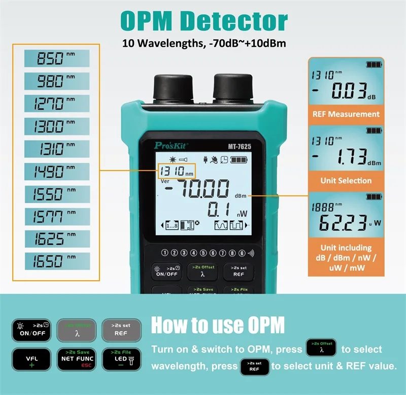 7 In 1 Fiber Optic Multimeter Built-in 15km Visual Fault Locator Tone ...