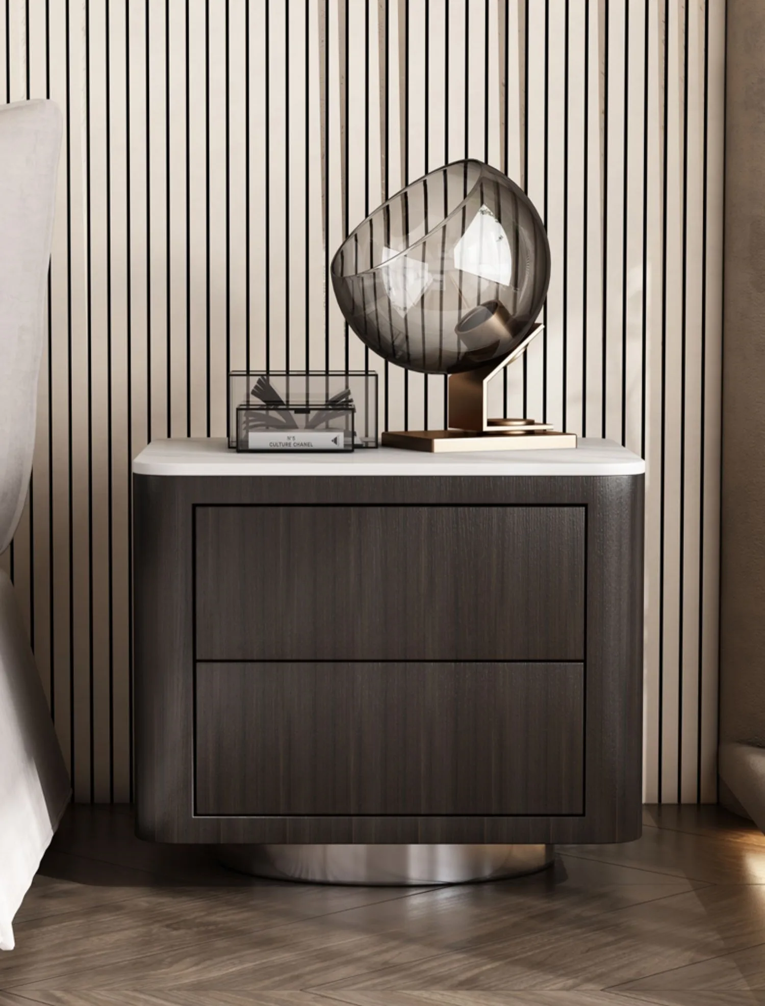Italian Night Table Cubic Shape Modern Black Oak Nightstand With ...