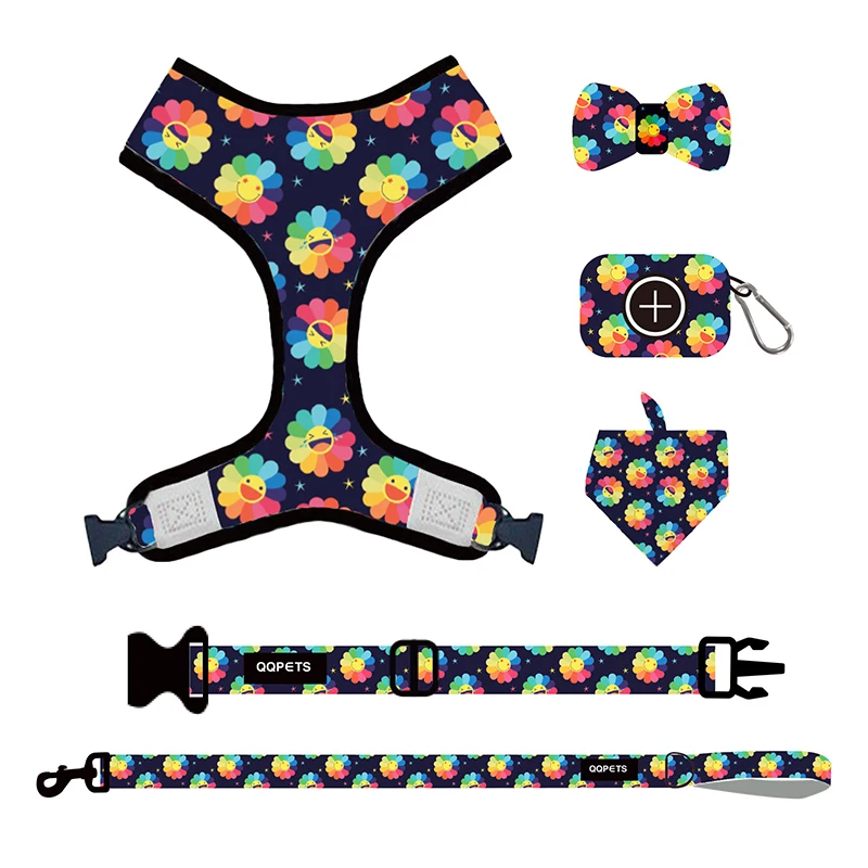 Adjustable Custom QR Code Dog Collar Harness Set Reflective Safe Pet ID ...