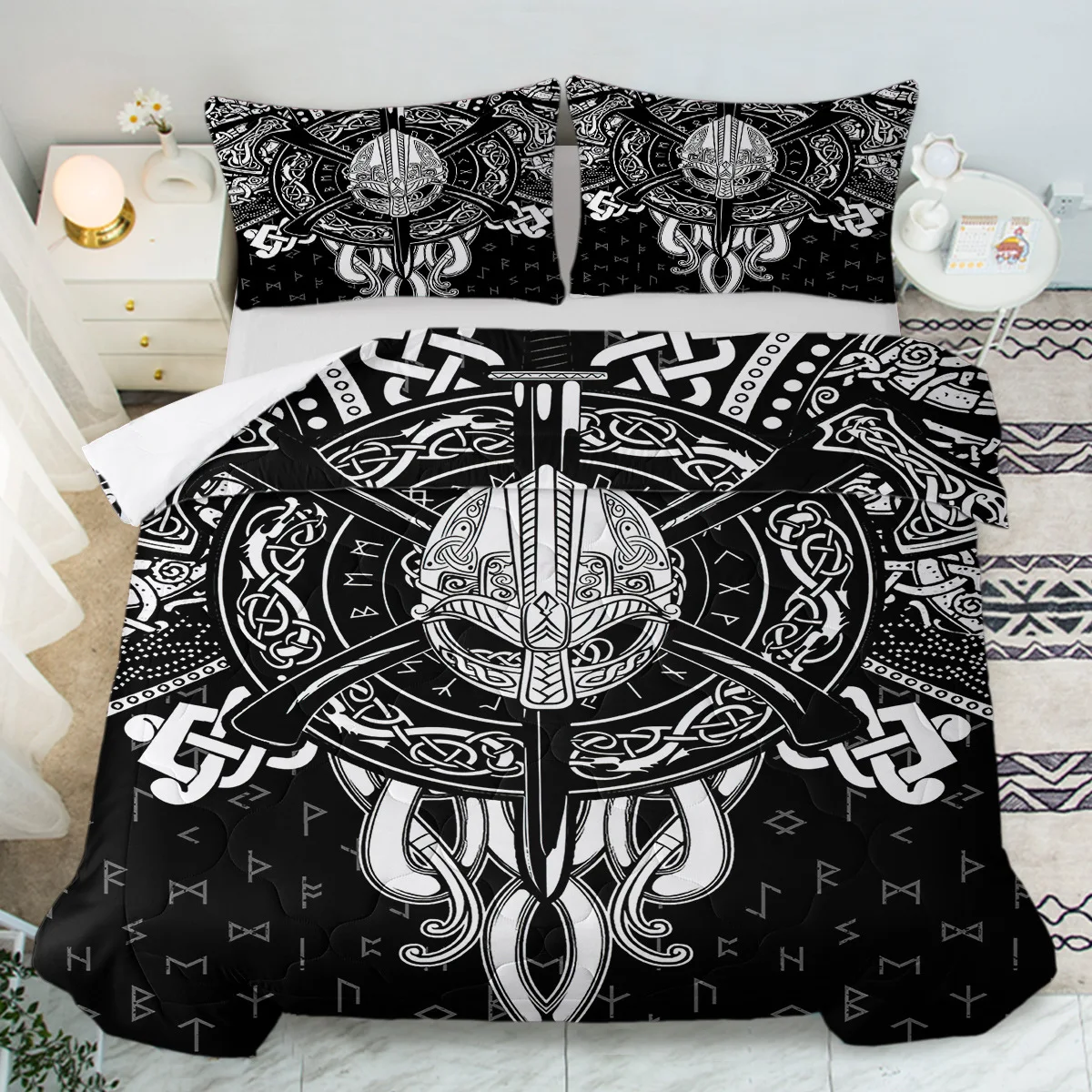 High Quality Bedding Huaqi Wjc18 Viking White Rune Heading Quilt Covers ...