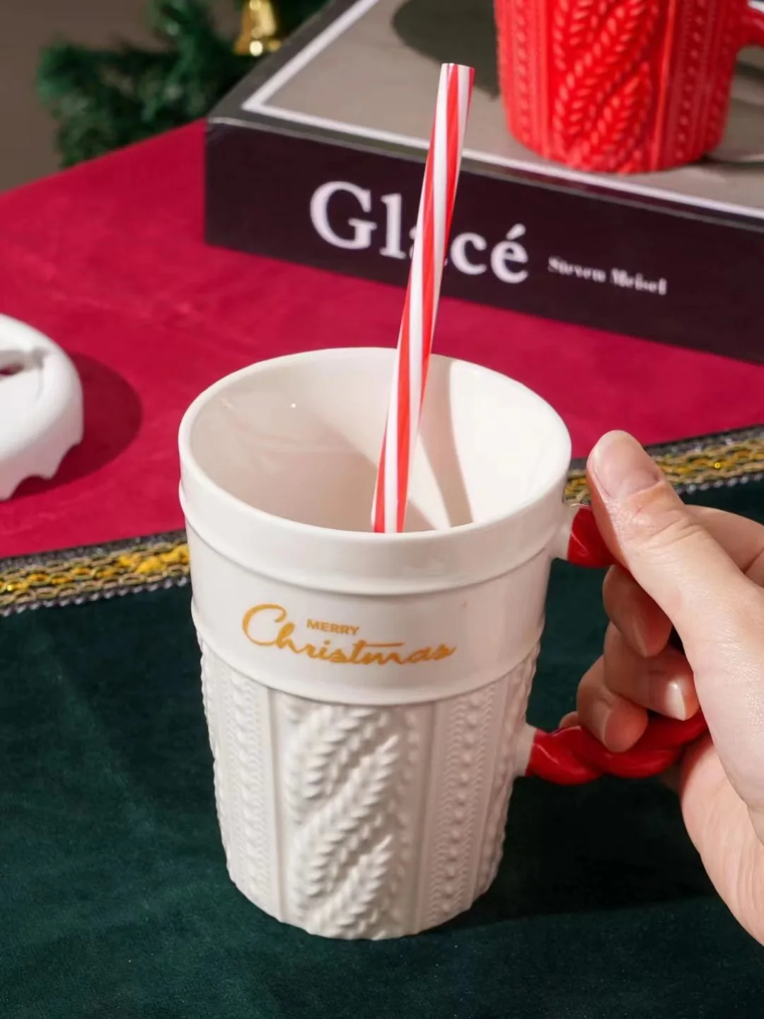 Christmas Tree Ceramic Cups with Lid Straw Souvenir Gift