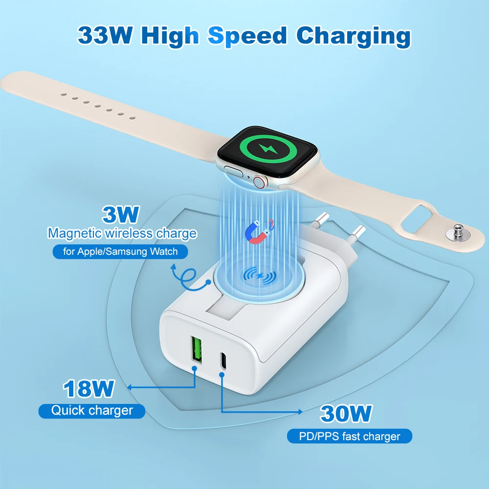 33w 30w Pd 3-in-1 Fast Charging Block Gan Charger With Magnetic ...