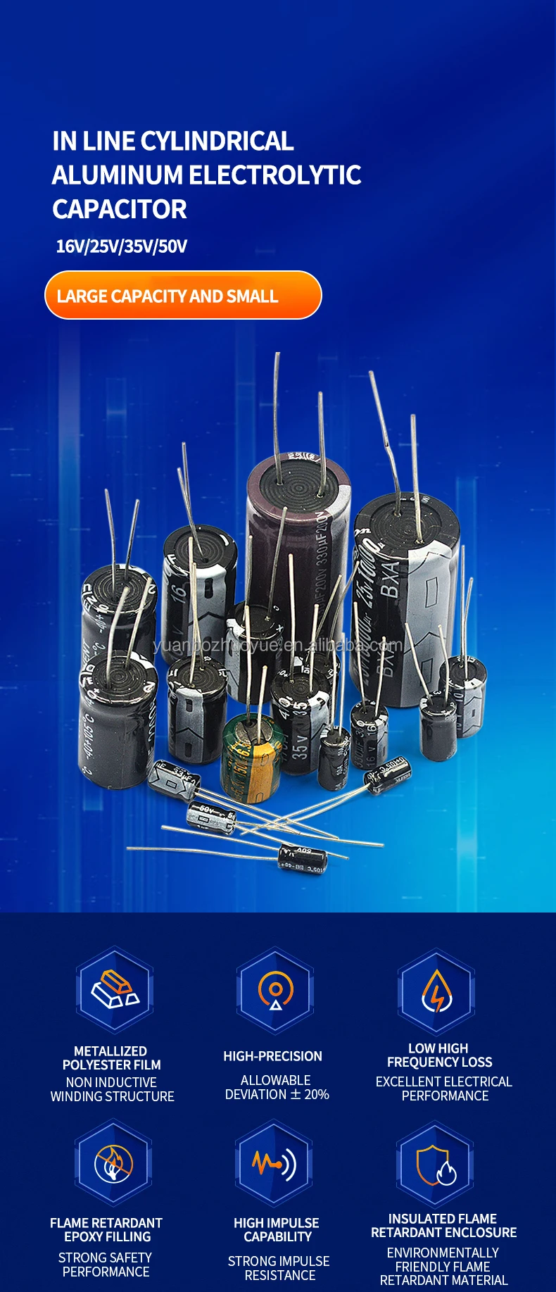 In-line Aluminum Electrolytic Capacitor Components 16/25v/35v/50/10/47 ...