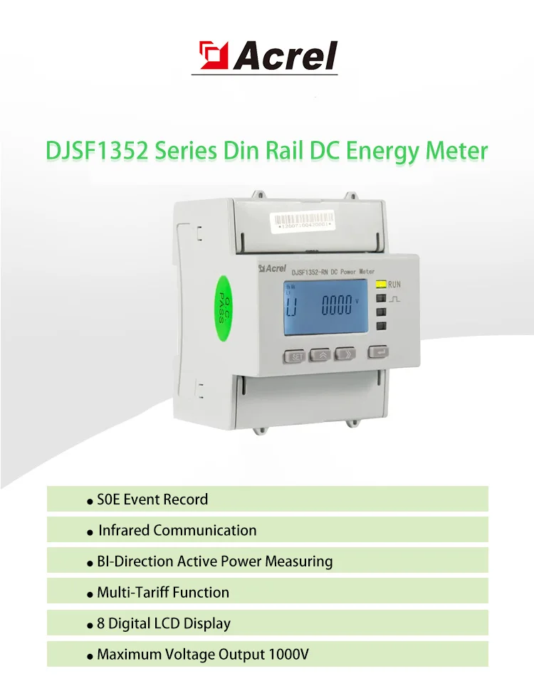 Acrel DJSF1352 Single Phase DIN Rail DC Kwh Meter Energy Meter Solution ...
