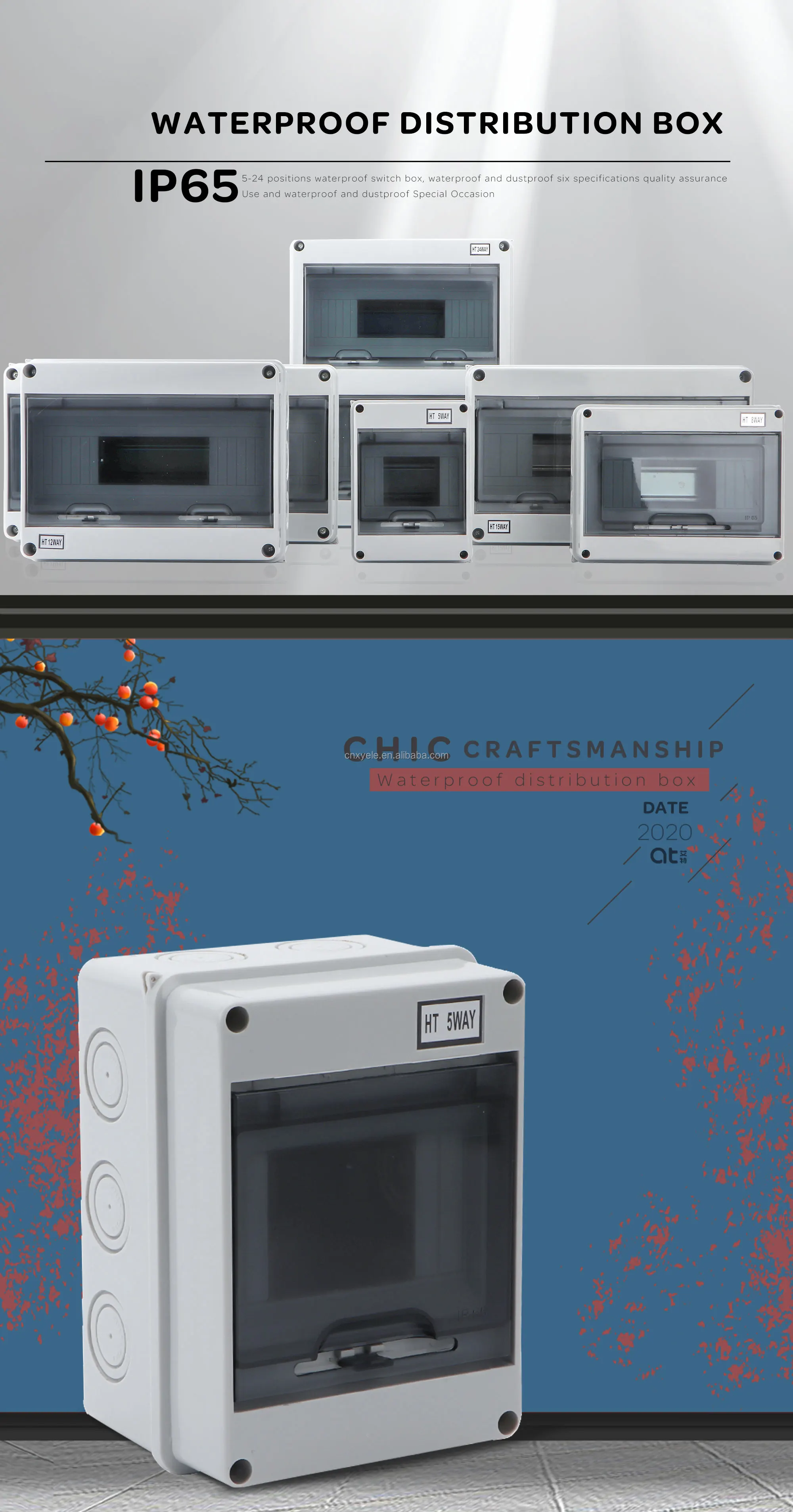 Ip65 Ht-5 Ways Waterproof Plastic Electric Knockout Holes Distribution ...