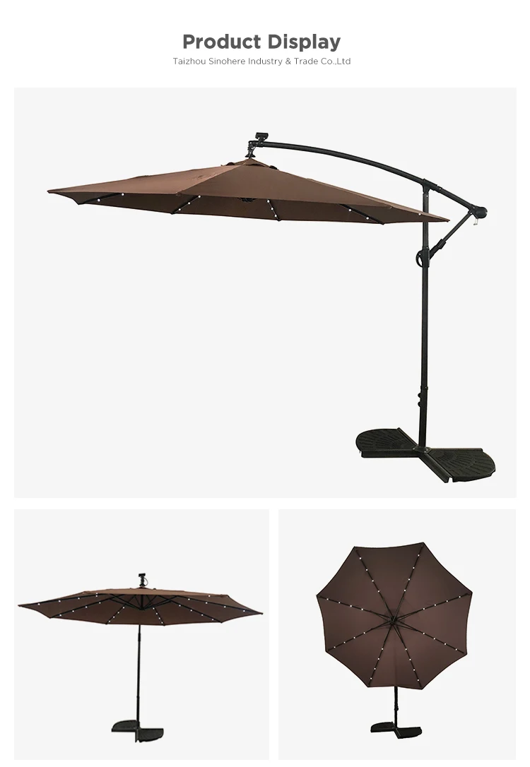 Outdoor 3M Patio Garden Brown Solar Umbrella Parasol with Led Light ...