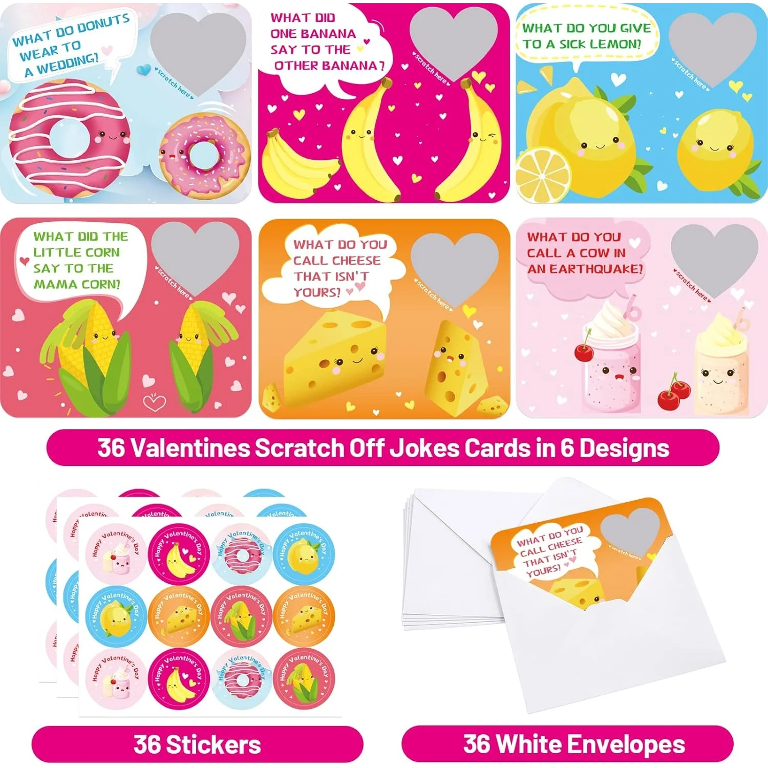 Valentines Day Cards Scratch Off Jokes for Kids Funny Notes with ...