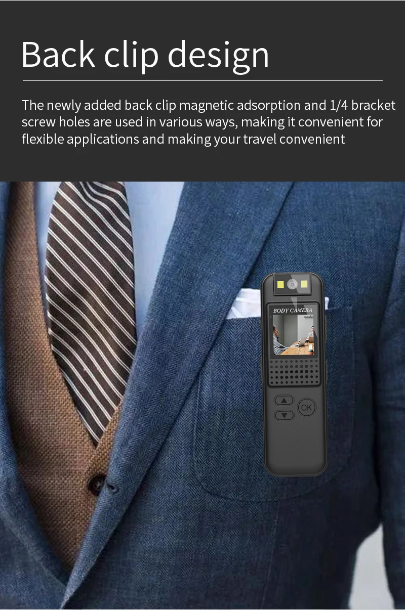 CS08 1080P Mini Camera with Magnetic Clip & 180° Lens - OEM | Wholesale