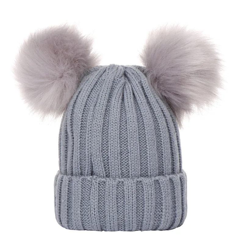 Cute Lady Beanies Caps Crochet Warm Knit Fur Ball Hats Kids Removable ...