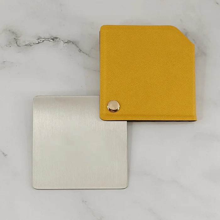 Rotatable Square Stainless Steel Handheld Compact Pocket Mirror With PU ...