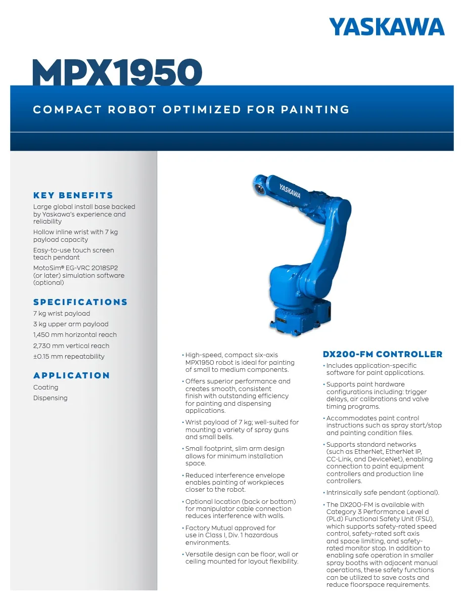 6 Axis Painting Robotic Arm Yaskawa Mpx1950 Industrial Machine Cobot ...