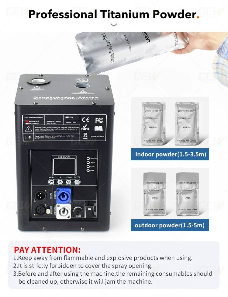 750W Stage Cold Sparkler Machine with Wireless Remote Control