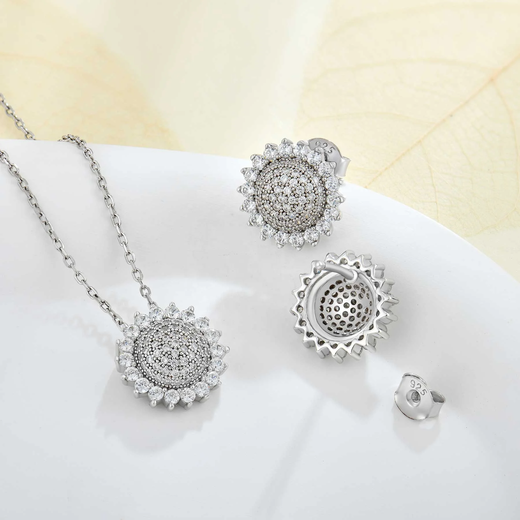 Custom Oem Luxury Wedding Women 925 Silver Zircon Stone Sunflower Fine ...