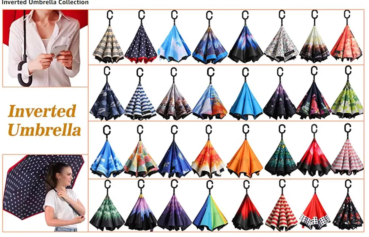 Double Canopy Reverse Straight Umbrellas With C Shape Handle For Cars ...