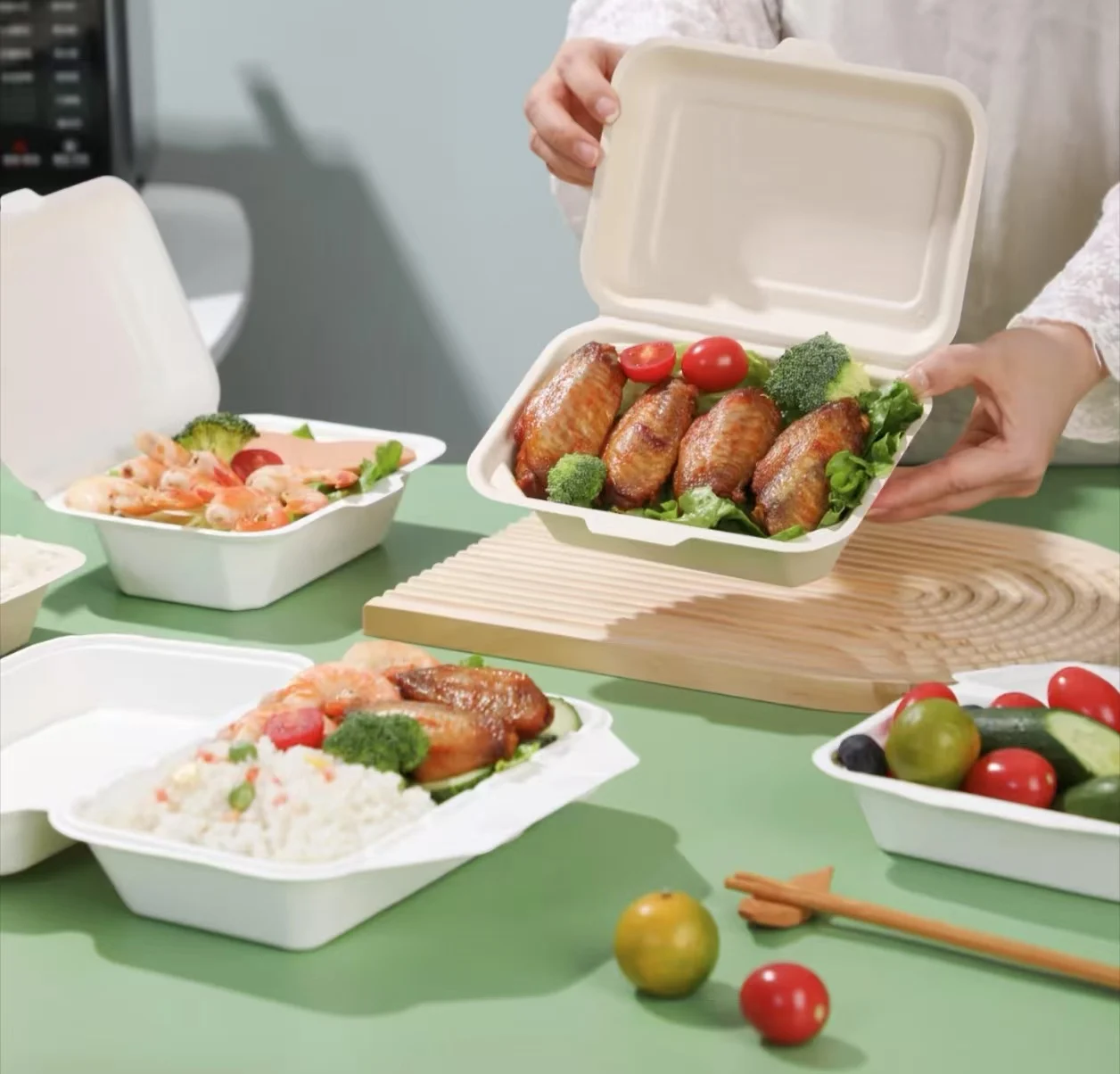 Customized Traditional Takeout Food Container Biodegradable Box Bagasse ...