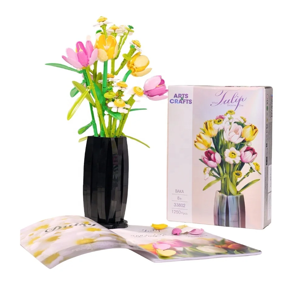 Emulate Flowers Tulips Bonsai Building Blocks New ABS DIY Toy Potted ...
